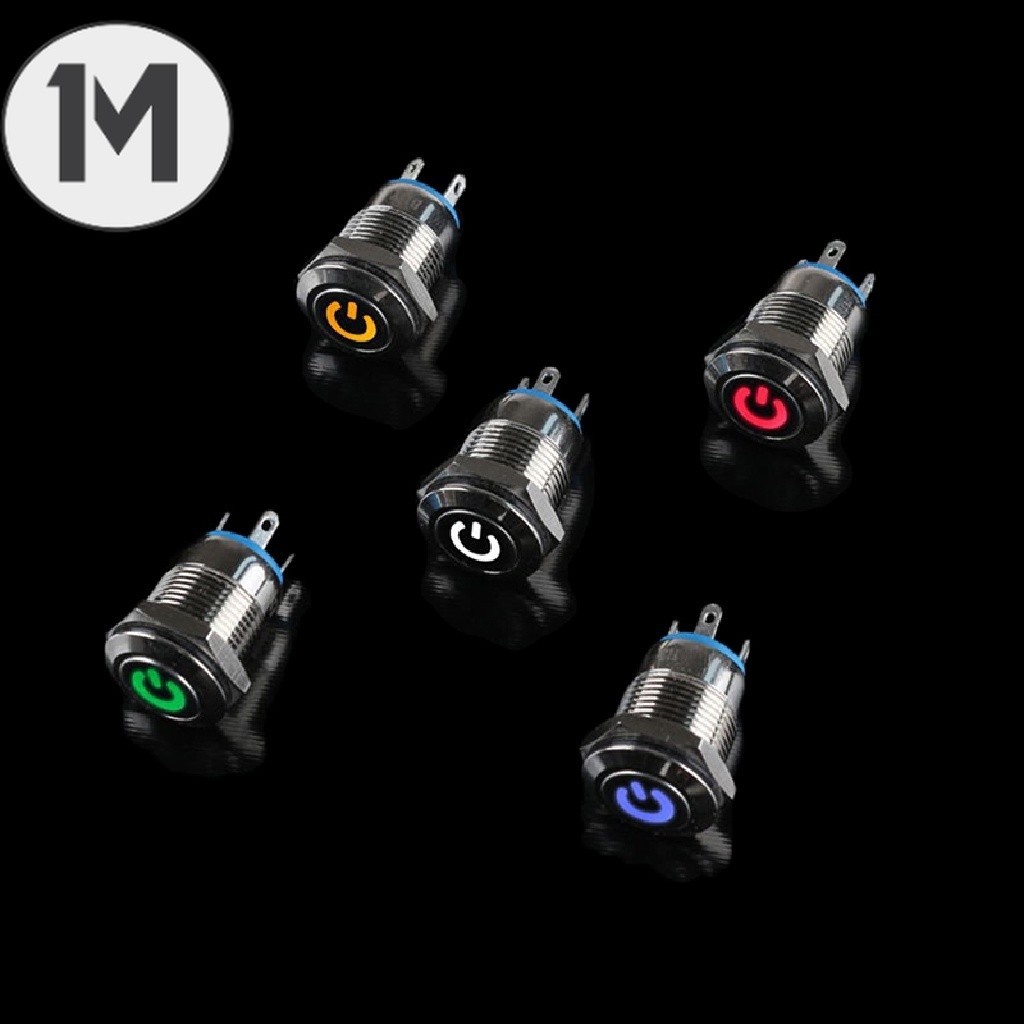 1M 12mm 12V Latching Push Button Black Metal LED Power Momentary Switch ...