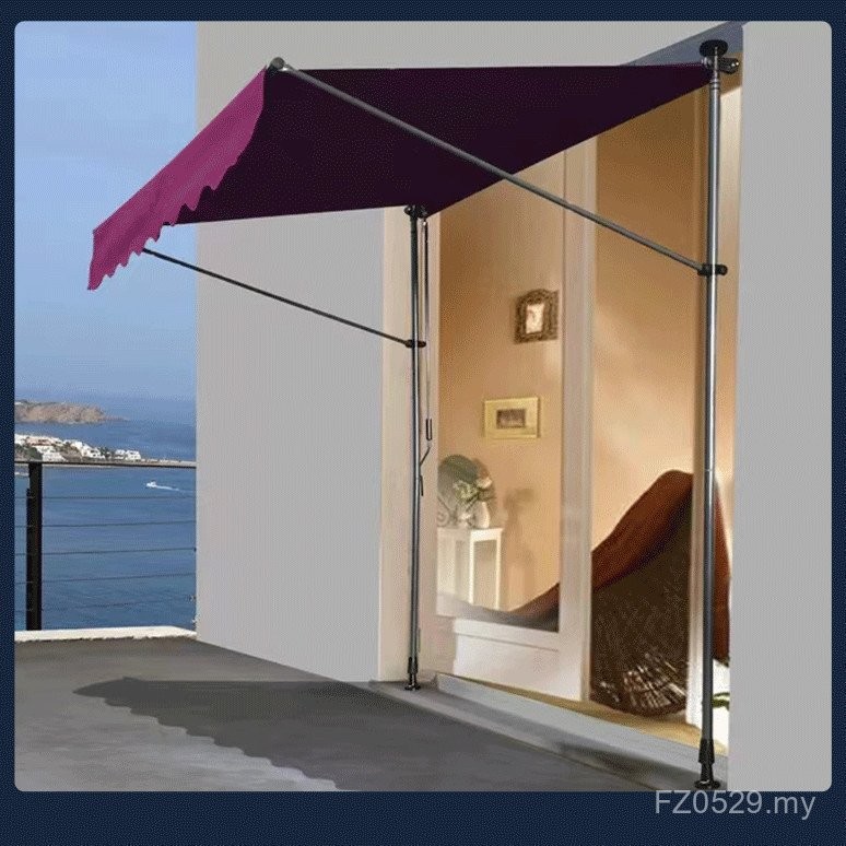 Terrace Hand-Cranked Awning Foldable Cafe Canopy Sun Household Upright ...