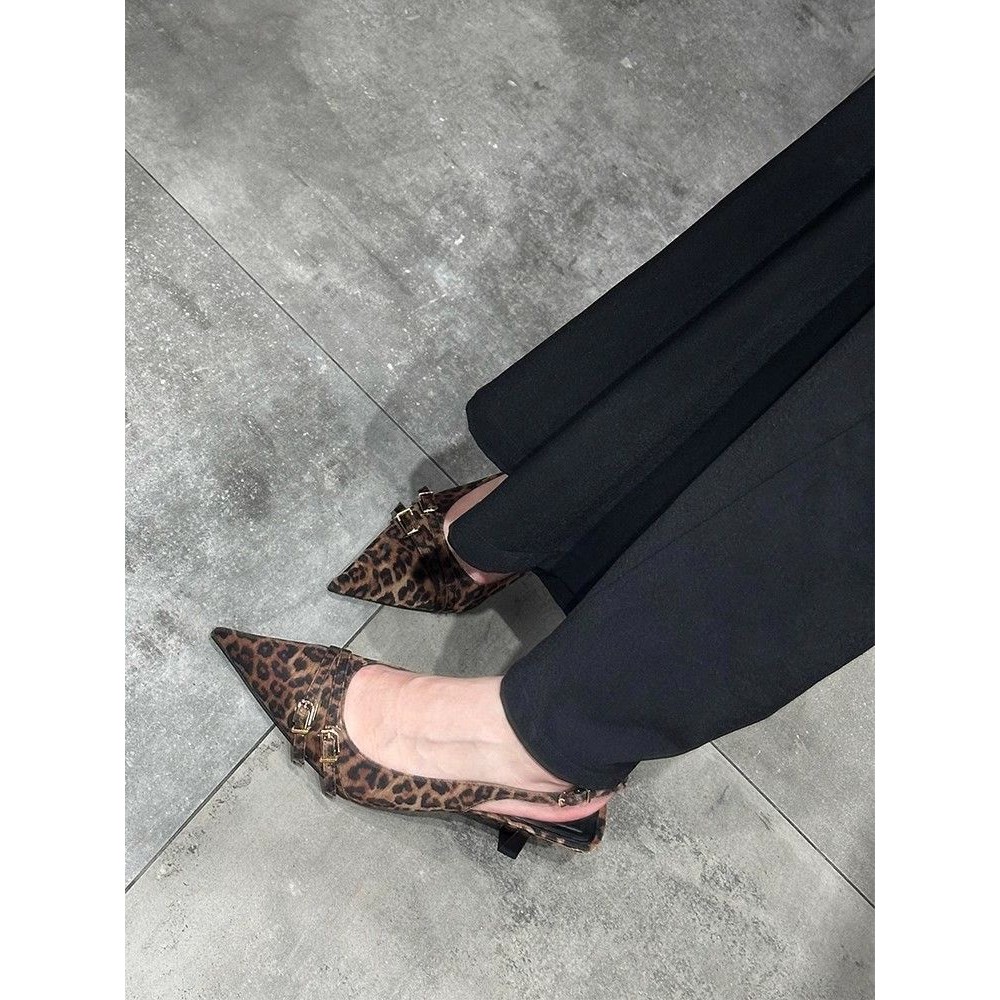 Leopard Print High Heels Women 2025 Spring Back Strap Pointed Toe Back ...