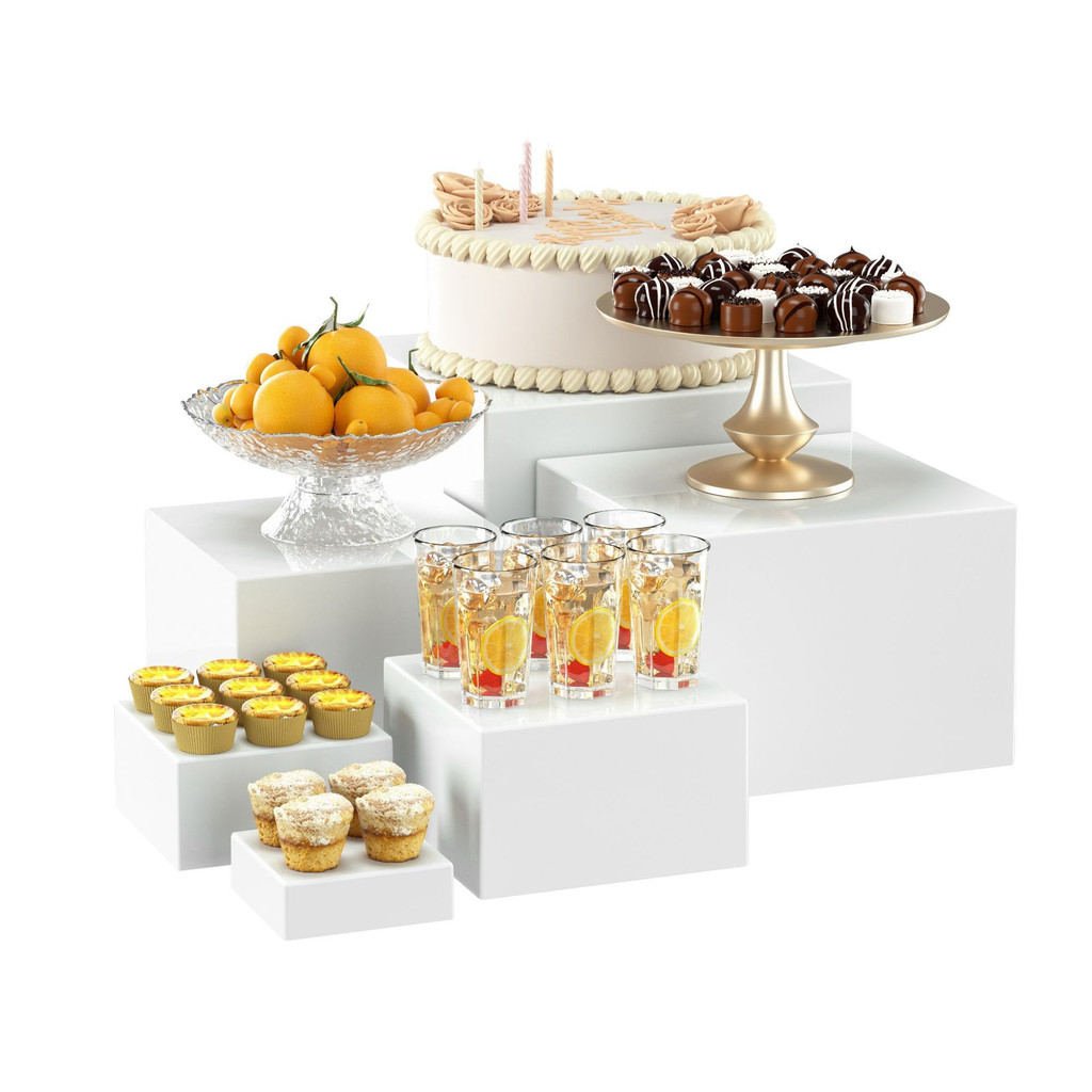 6 White Acrylic Boxes for Buffet Stands and Stands, Party Food Displays ...