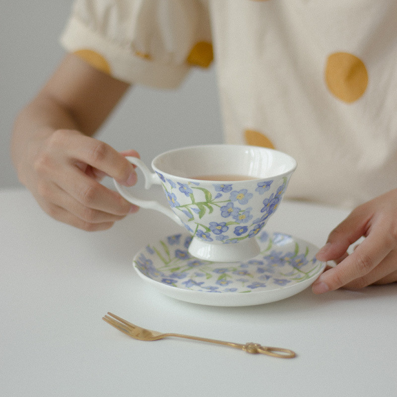 Set Cawan dan Piring Kopi Bunga Seramik Cawan Teh Petang Set Teh Cawan ...