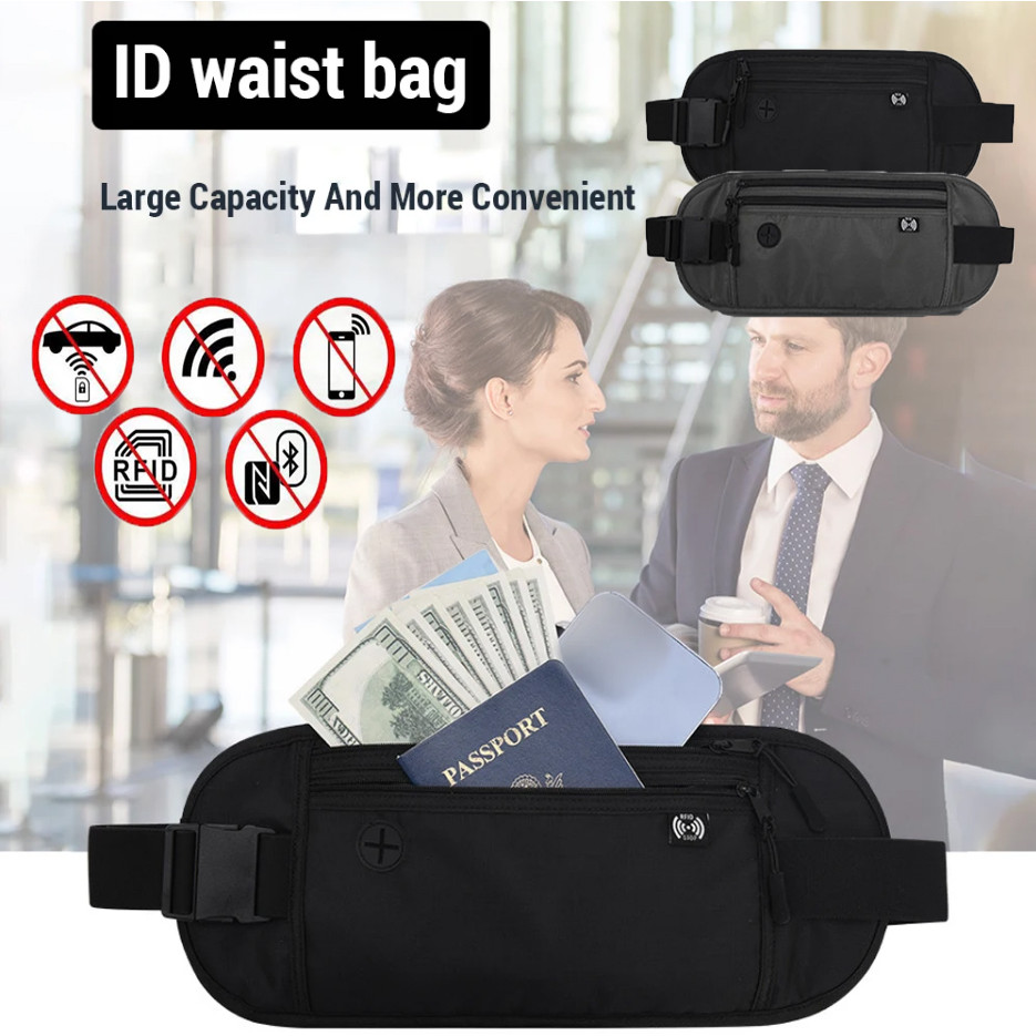 RFID Blocking Waist Bag for Men Women Large Capacity Waterproof Travel ...