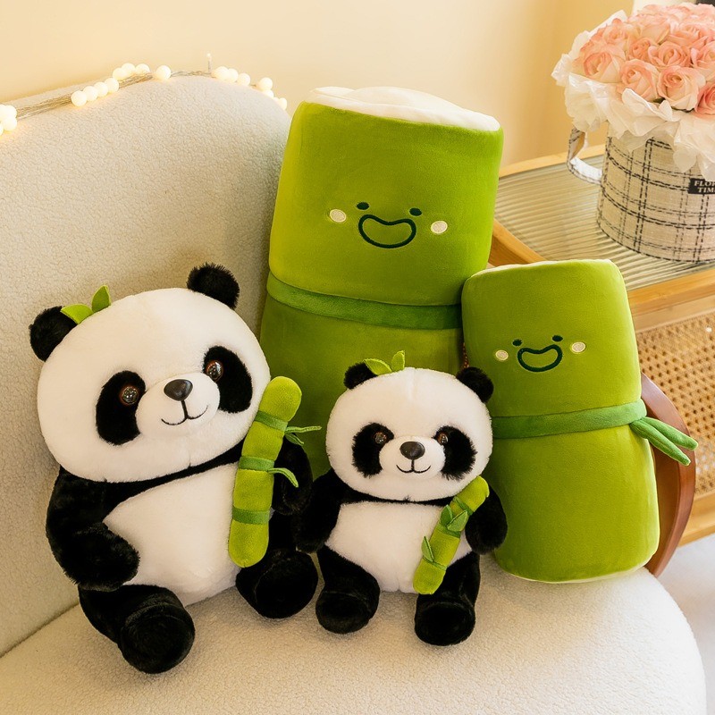 25CM Kawaii Bamboo Tube Panda Set Plush Pillow Doll Toy Cute Plushies ...