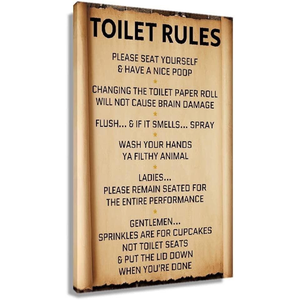 Retro Toilet Rules Funny Poster Canvas Prints for Bathroom Wall Art ...