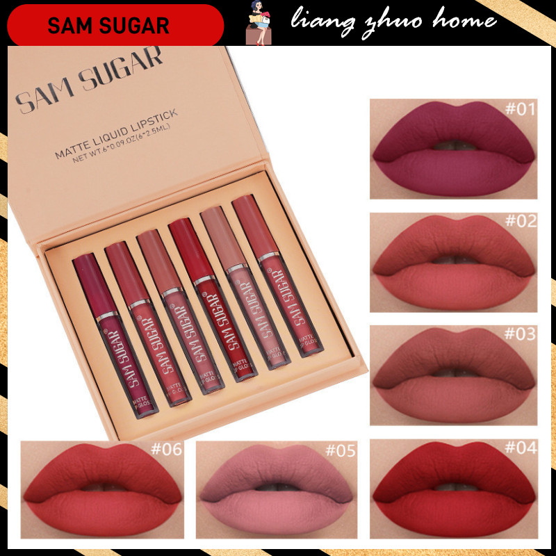 SAM SUGAR 6pcs/Box Velvet Matte Lip Gloss Set Waterproof Long-wear ...
