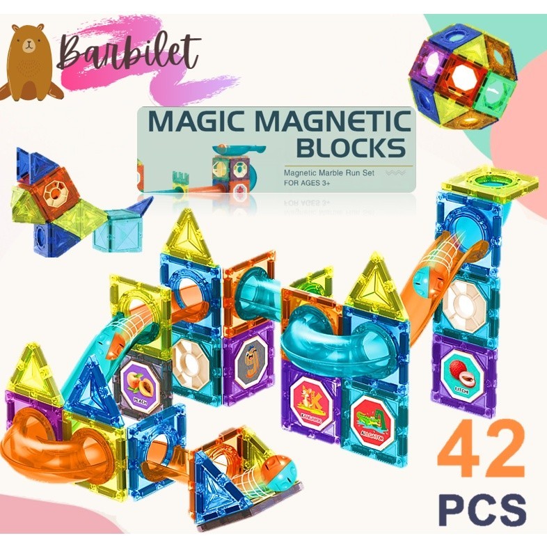 42 PCS Magnetic Block for Kids Magnetic Marble Run Early Educational ...