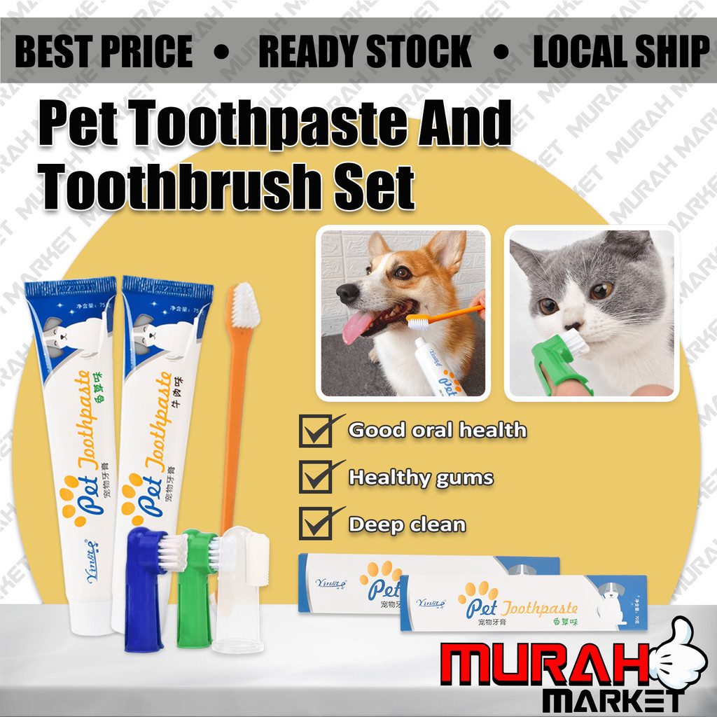 Pet Toothpaste Set and Toothbrush Set Cat/Dog Dog Finger Toothbrush ...