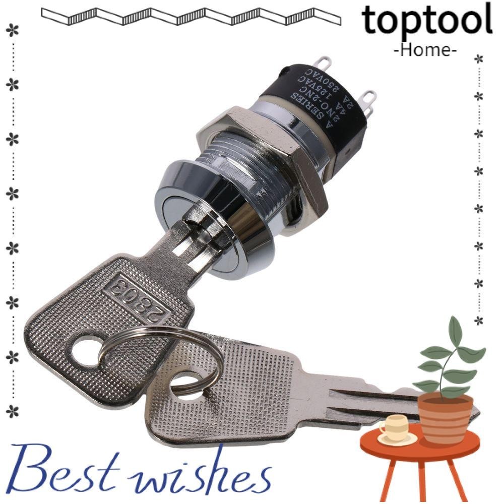TOPTOOL Push Button Switch, Electric 2 Positions Electric Keylock, Easy Installation 19mm Silver ...