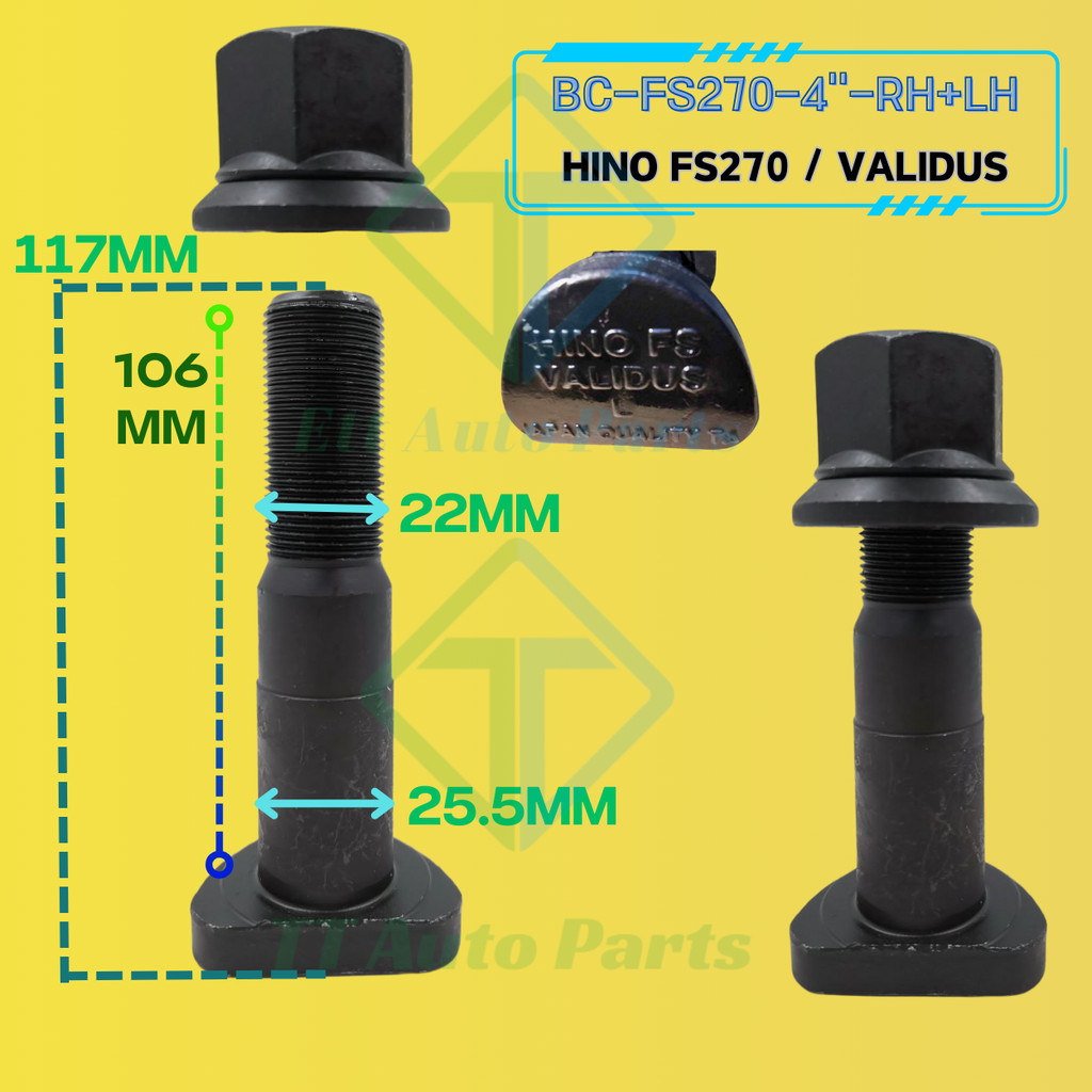 Hub Bolt With Nut / Hab Bolt Hitam (106mm)(Rear/Belakang) Hino Validus ...