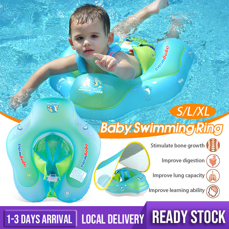 Baby Swimming Ring Swimming Pool Float with Removable UPF 50+ UV Sun Protection Canopy ...