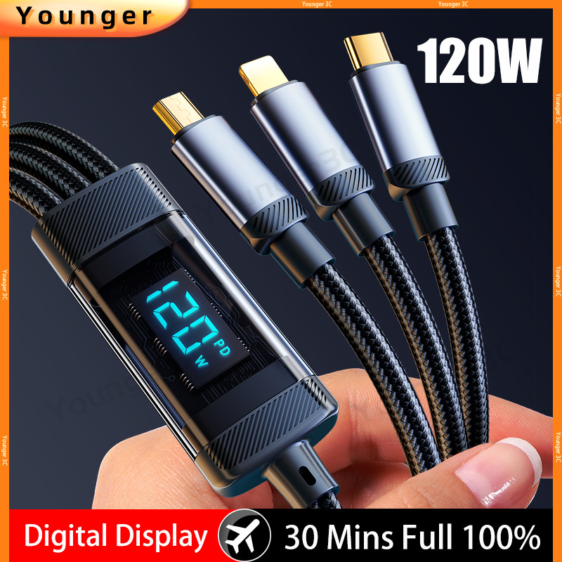 3 In 1 120W Visible Power Transparent Super Fast Charger Cord ...