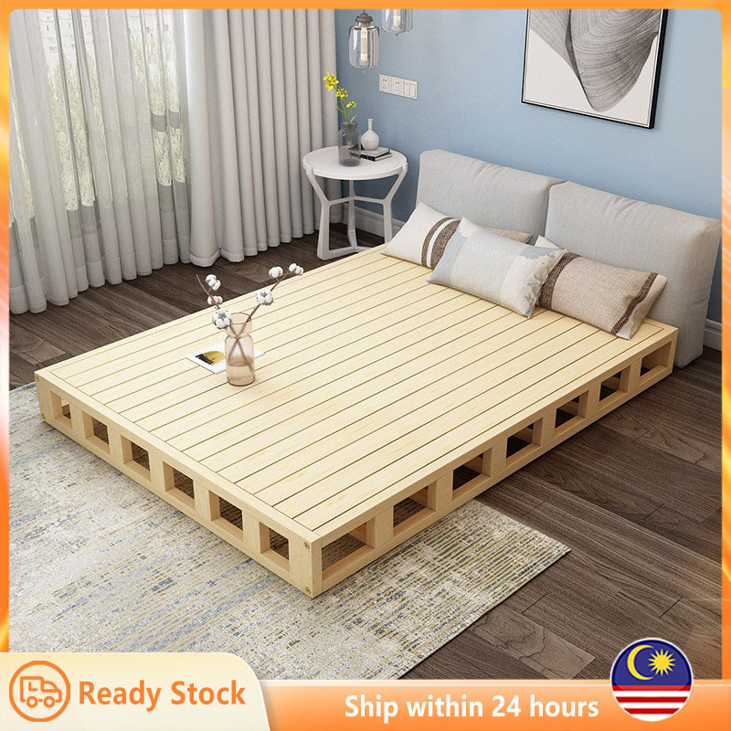 Solid wood tatami bed frame double bed row frame wooden board bed ...