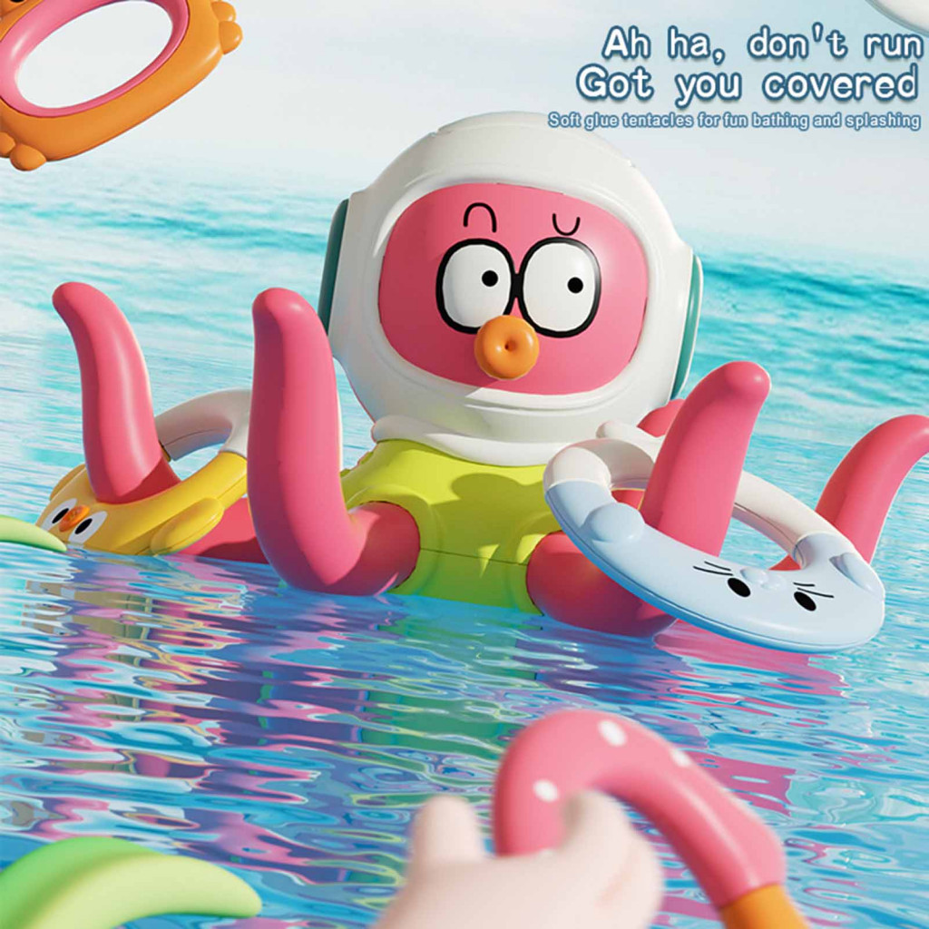 Bath Time Playmate Soft Rubber Octopus Ring Octopus Water Toy for Kids ...