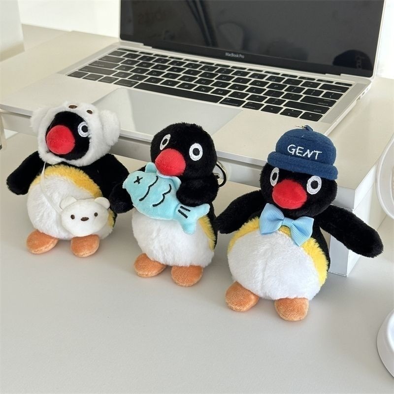 Cute Pingu Keychain Plush Pingu Doll Cartoon Holding Fish Keyrings Gift ...