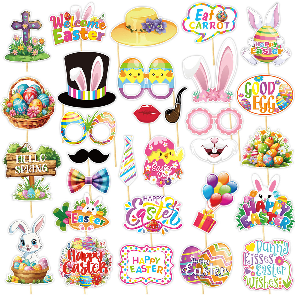 30pcs Easter Photo Booth Props Kit Happy Easter Photo Props For ...
