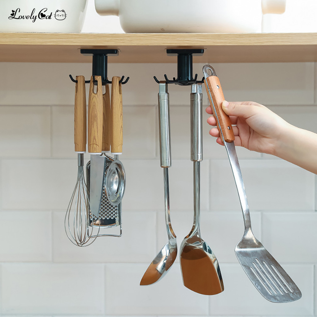 Kitchen Tool Storage Solution Rotary Hook Rack Rotatable Cookware ...