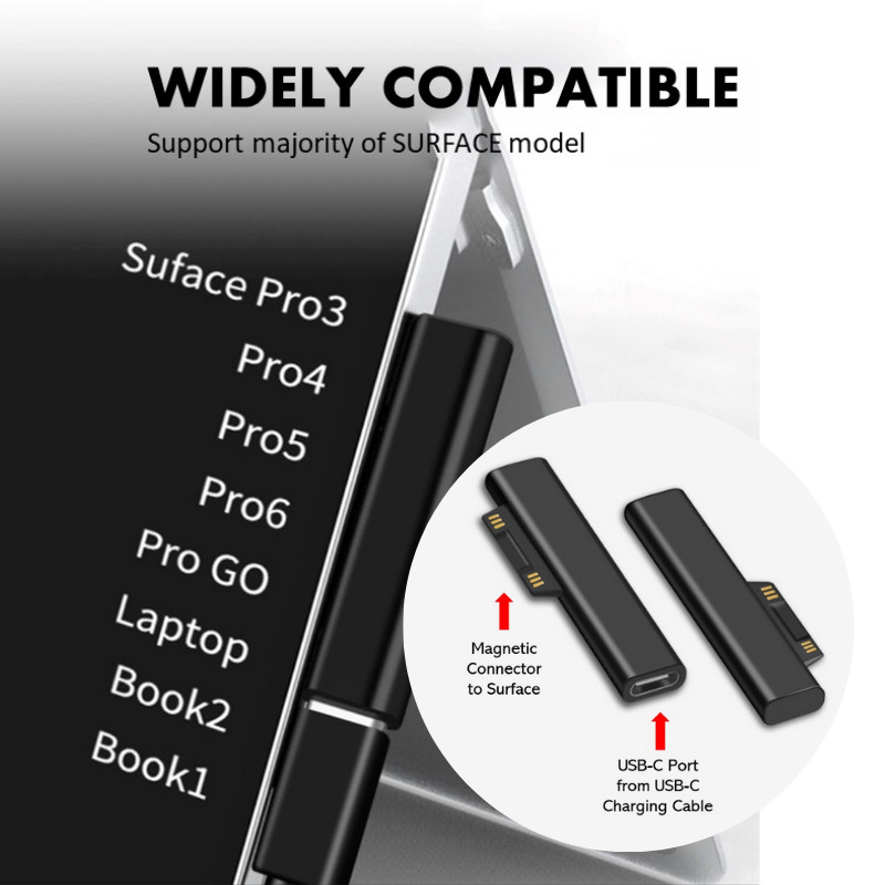 Surface Pro USB-C Magnetic Charging Adapter Cable support PD 15V 3A 45W ...