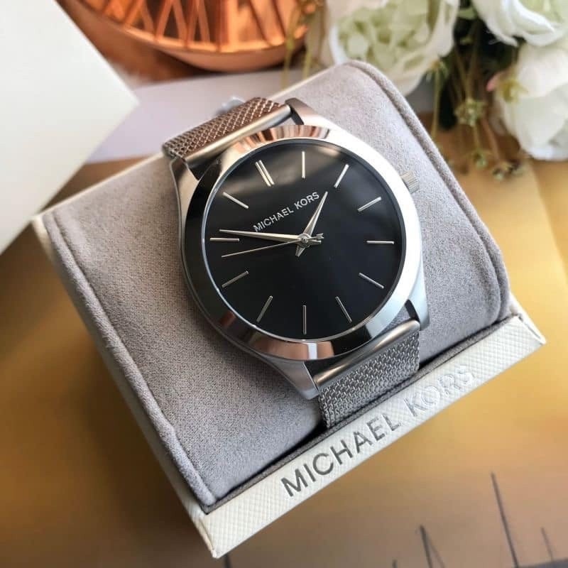 High end men's watch MK8606 ultra-thin track black dial stainless steel ...