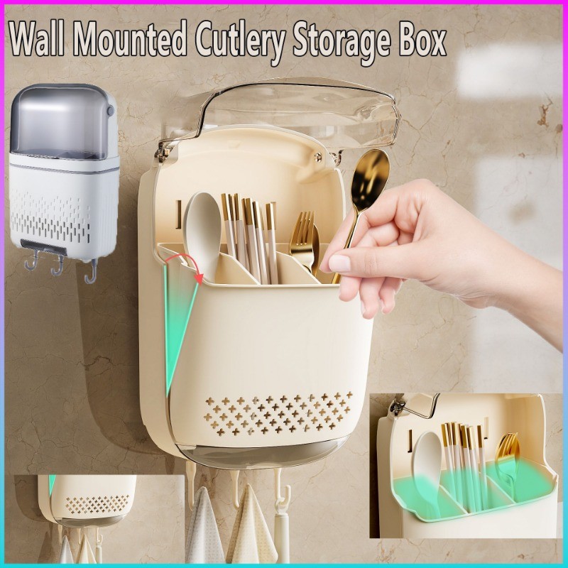Wall Mounted Cutlery Storage Box Chopsticks Cage Spoon Fork Utensils ...