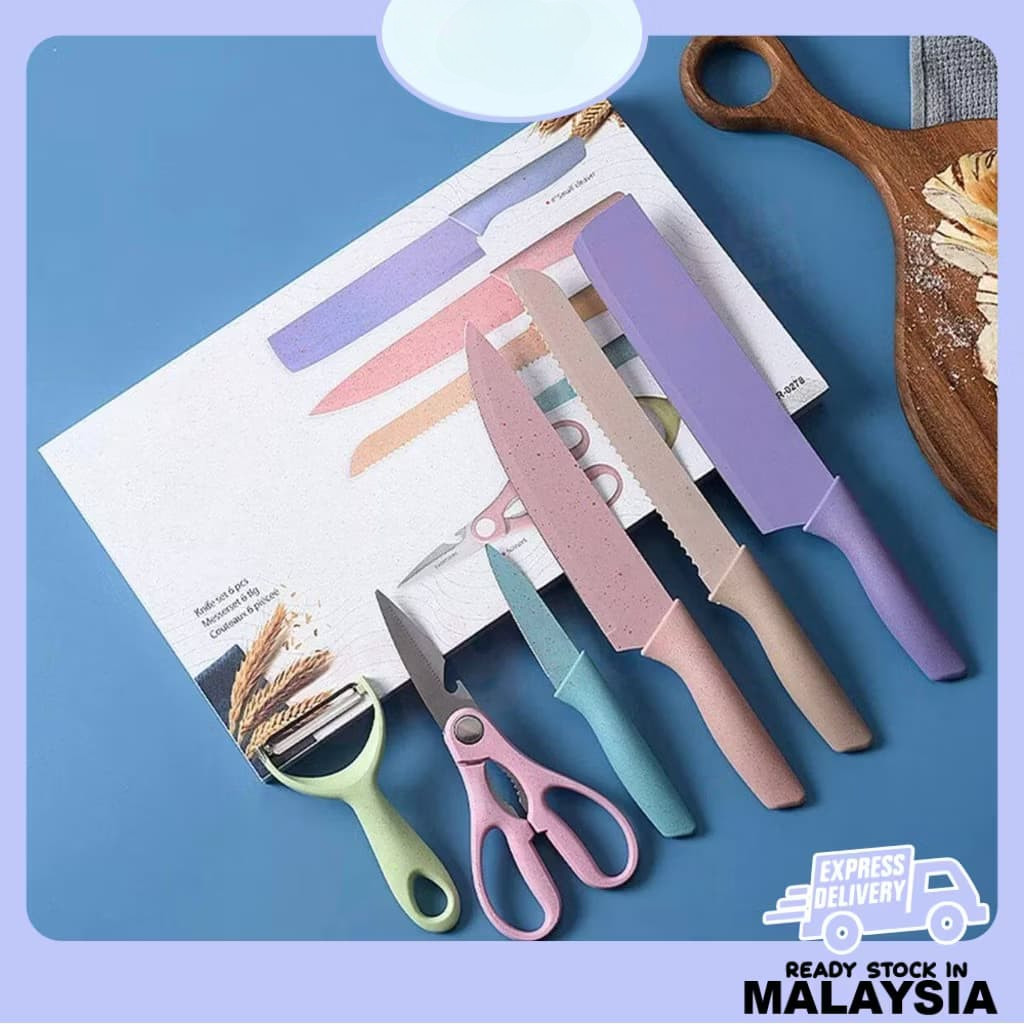 6 In 1 Evcrierh Corrugated knife Kitchen Knife set colourful Pisau ...
