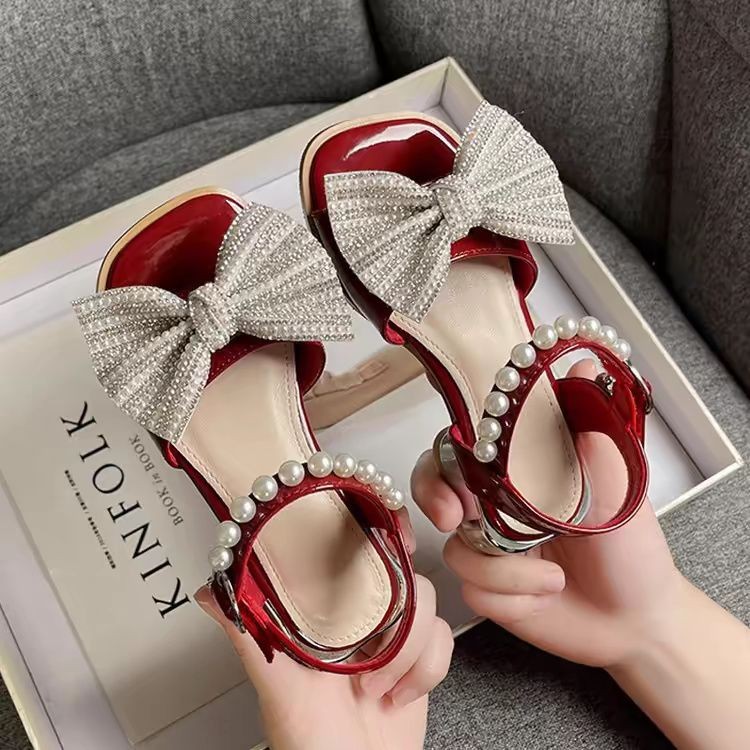 3.182056People Collection Girls Sandals 2025 Soft Sole High Heel Bow Princess Shoes Little Girls ...