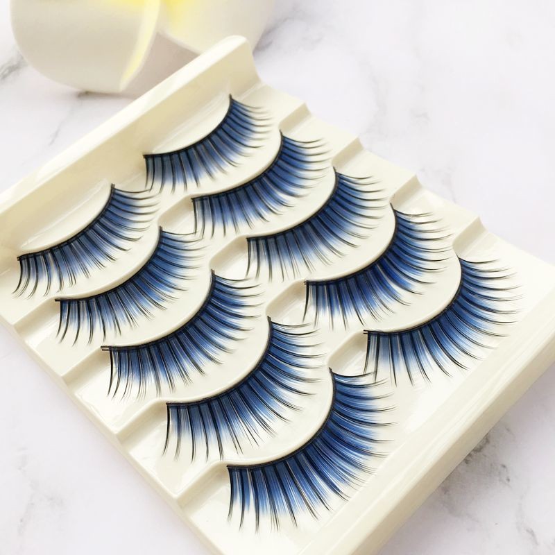 5 Pairs Colorful False Eyelashes Blue Eyelashes Realistic Nude Thick ...