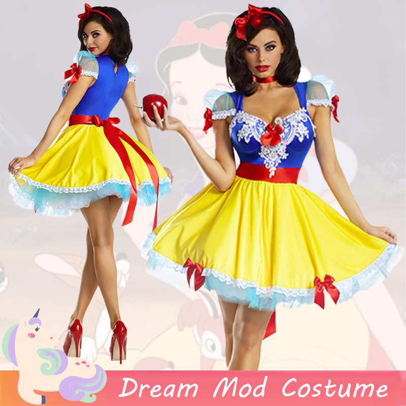 Princess Snow White Dress For Woman Sexy Blue Yellow Cosplay Costume Adult Halloween Party ...