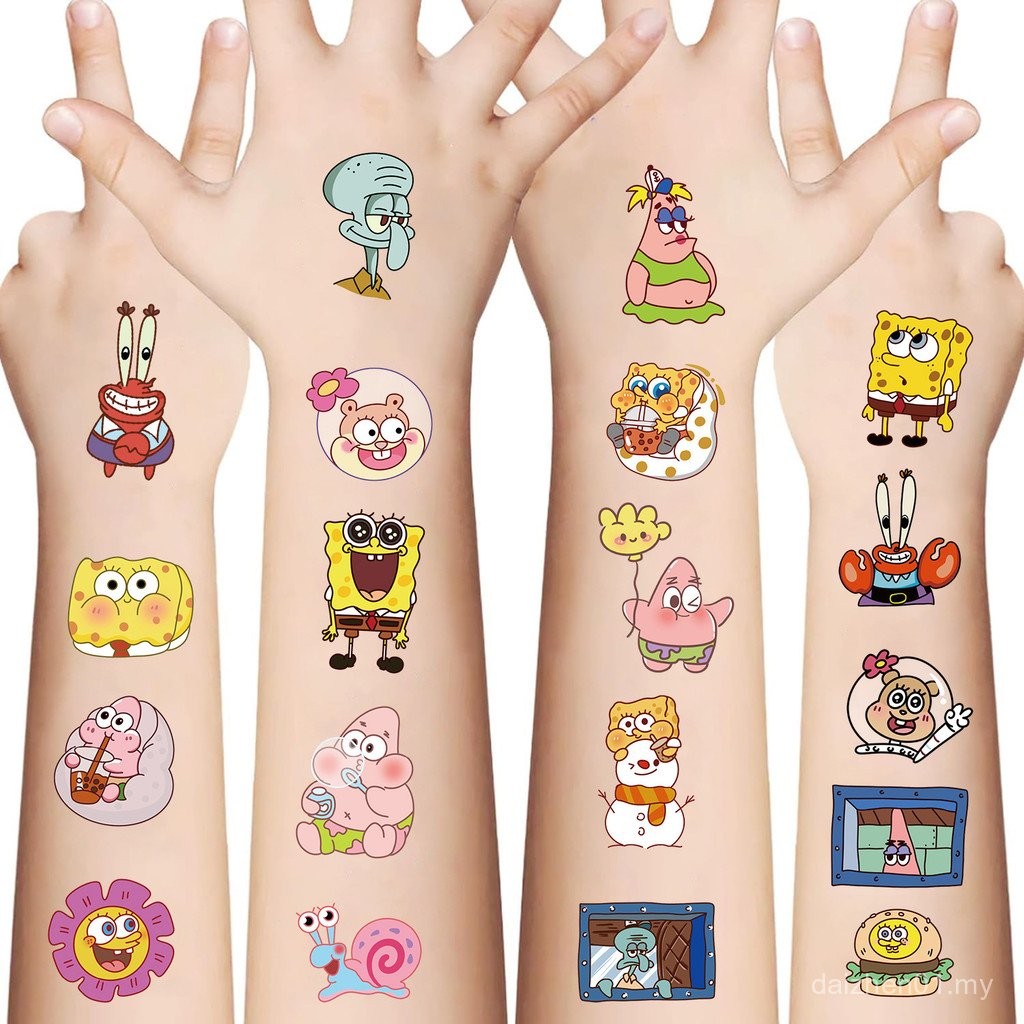 10 Sheets Cartoon Image SpongeBob SquarePants Fresh Tattoo Stickers ...