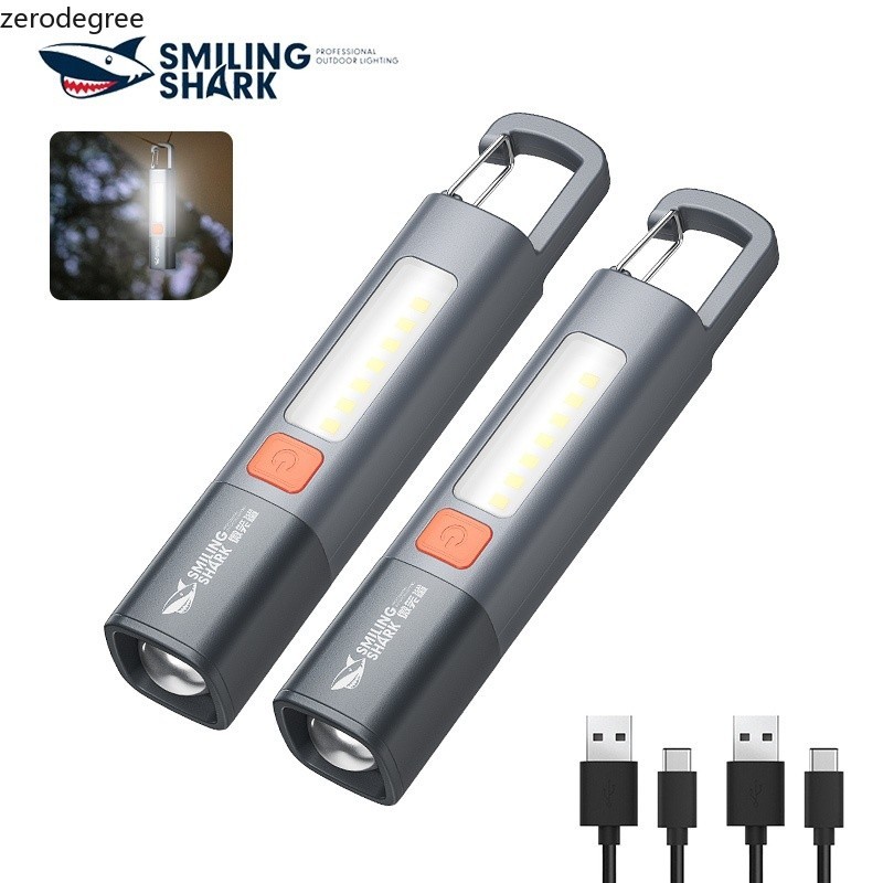 Smiling Shark SD1023 LED Torch Light XPE Super Bright Flashlight with Hook Camping Light USB ...