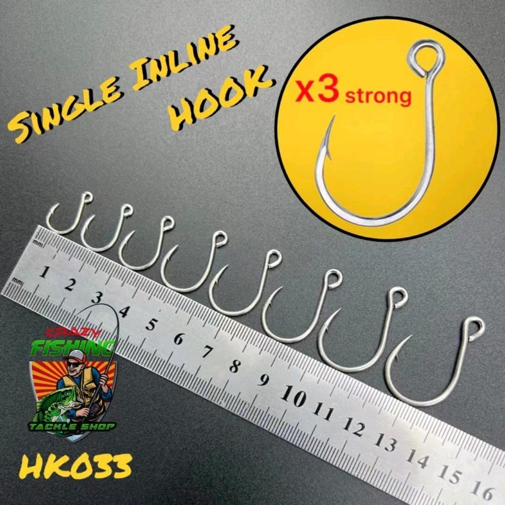 Crazy《HK033》Single Inline Hook High Carbon Steel Mata Kail Popper Minnow Crank Jig Pencil ...