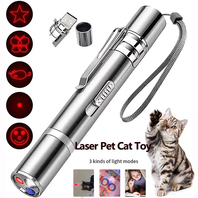 Laser Pet Cat Toy USB Rechargeable Red Dot UV Torch Light Creative ...