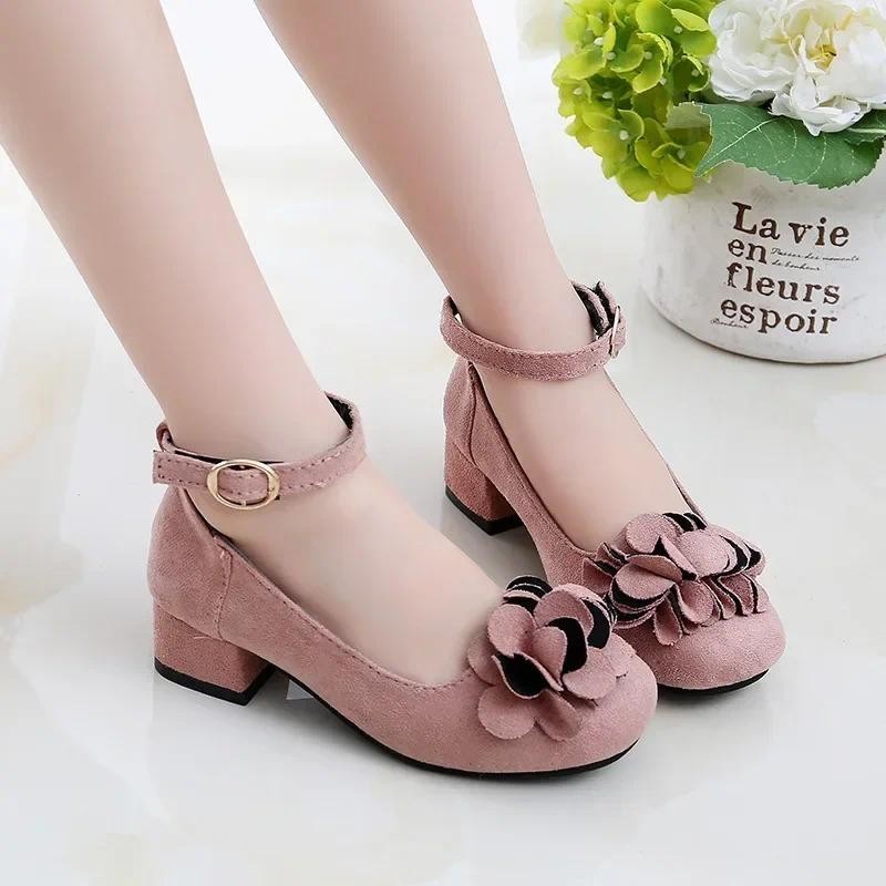 Stock Sale Pink Color Girls High Heeled Shoes with Flowers for Wedding ...