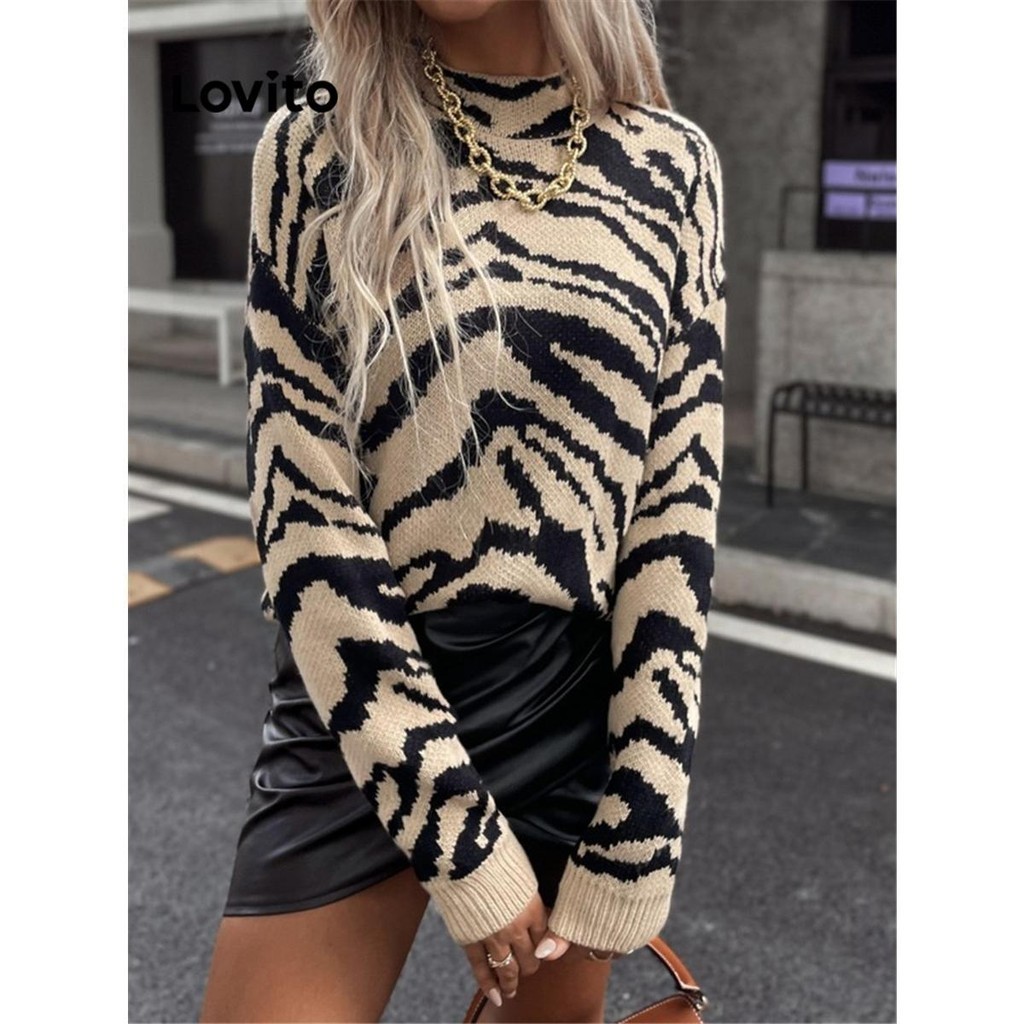 Lovito Casual Zebra Print Sweater for Women LNL58120 | Shopee Malaysia