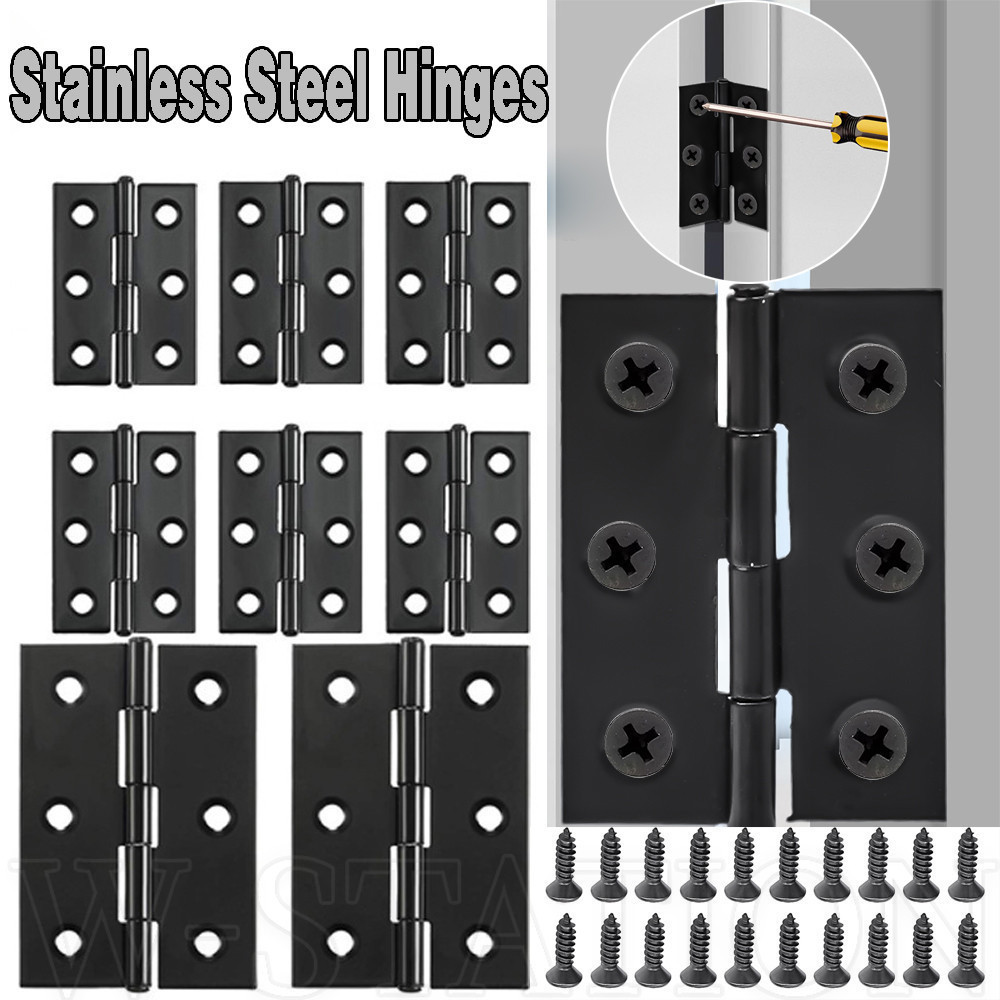 Black Stainless Steel Hinge with Screws - Flat Open 2-inch 6-hole Door ...