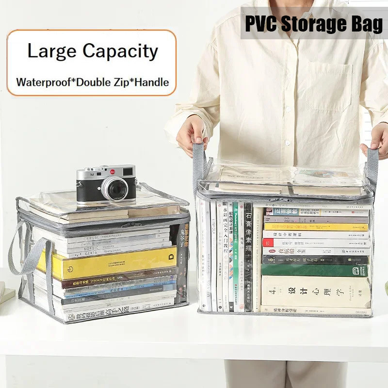 Transparent PVC Book Storage Bag with Handle Portable Collapsible ...