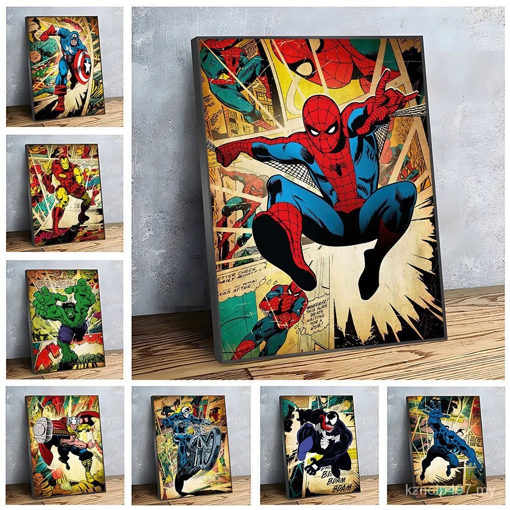MINISO Marvel Movie Avengers Vintage Wall Art Posters SpiderMan Iron ...