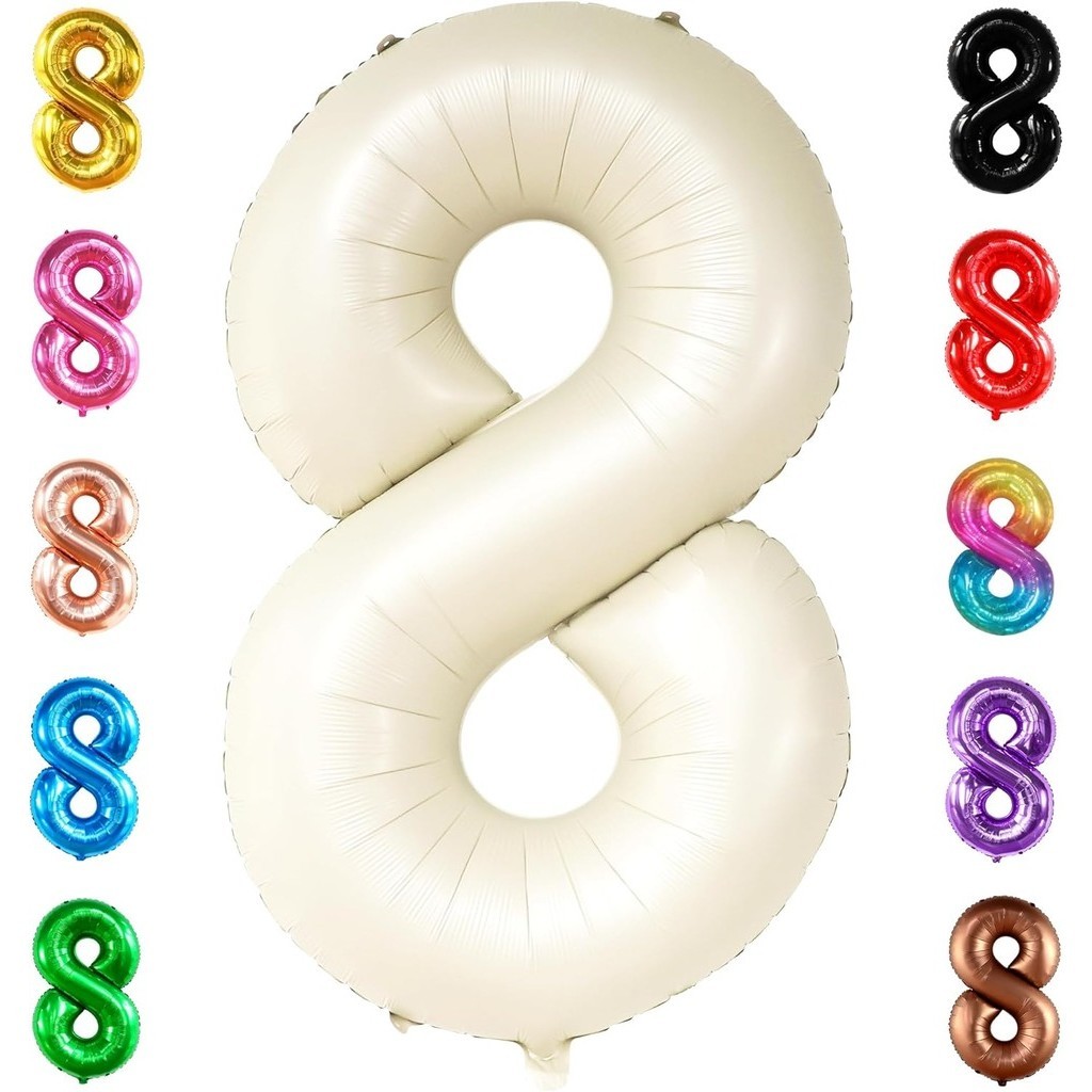 Giant Cream White Number 8 Balloon - 40 Inch | 8 Birthday Balloon | 8th ...
