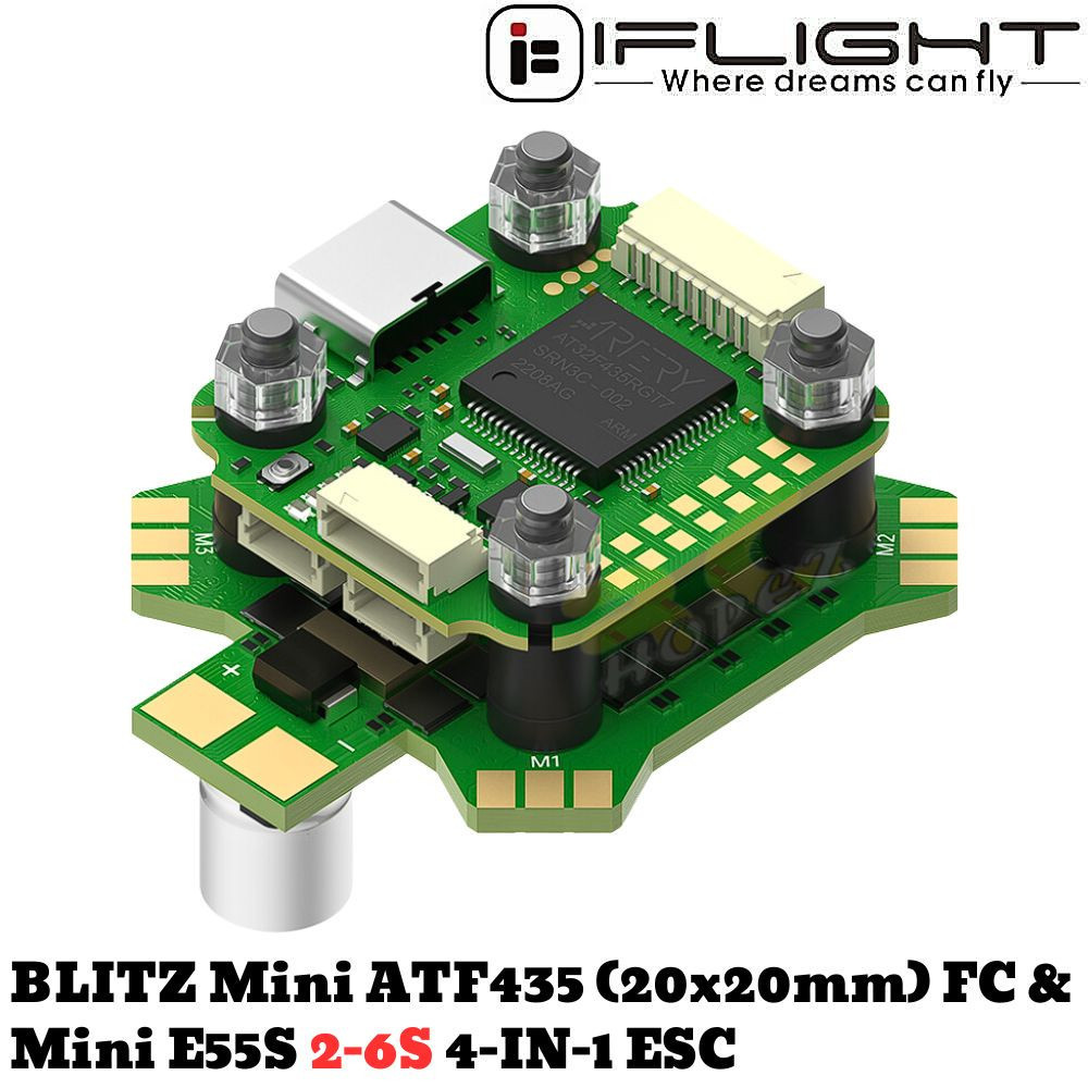 iFlight 20x20mm BLITZ Mini ATF435 Flight Controller & Mini E55S 55A 2-6S 4In1 ESC for RC FPV ...