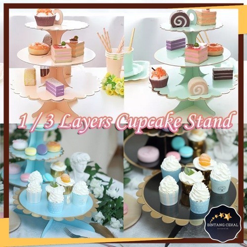 BC 1/3 Tiers Cupcake Stand Elegan Plain Tempat Cupcake Display 3 ...