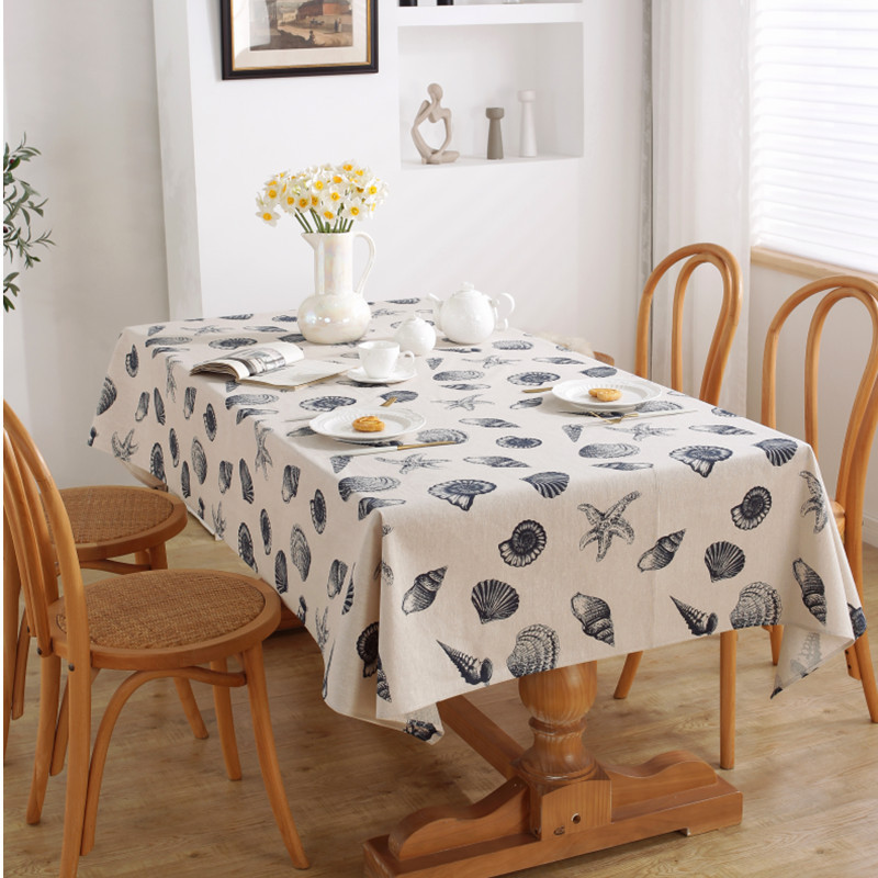 Cotton Linen Table Cloth Mediterranean Shell Table Coth 6 Seater Coffee ...