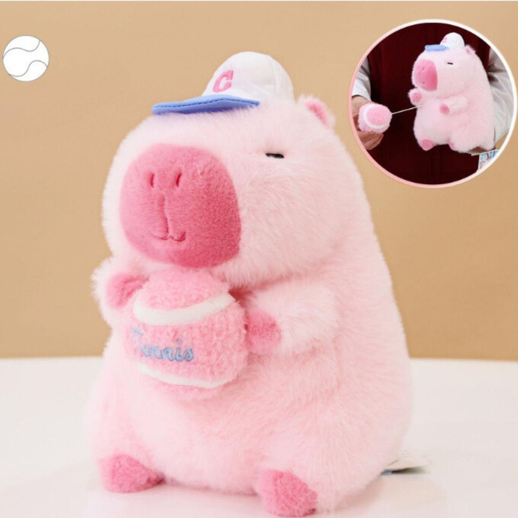 Capybara Pink Tennis Plush Toy Cute Sports Doll Capybara Children's ...