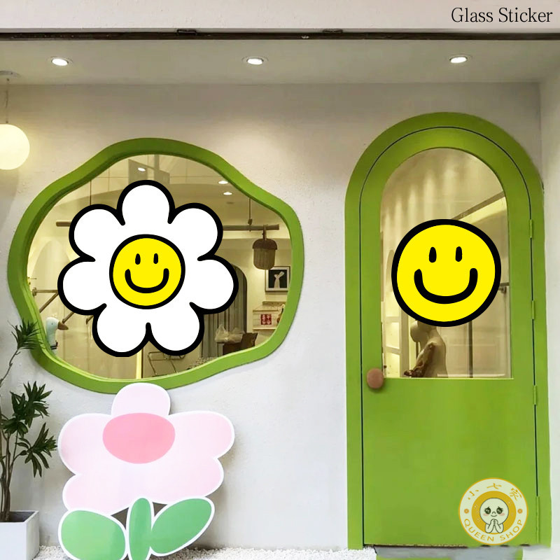 Creative Ins Sunflower Smiley Face Window Sticker Clothing Milk Tea ...