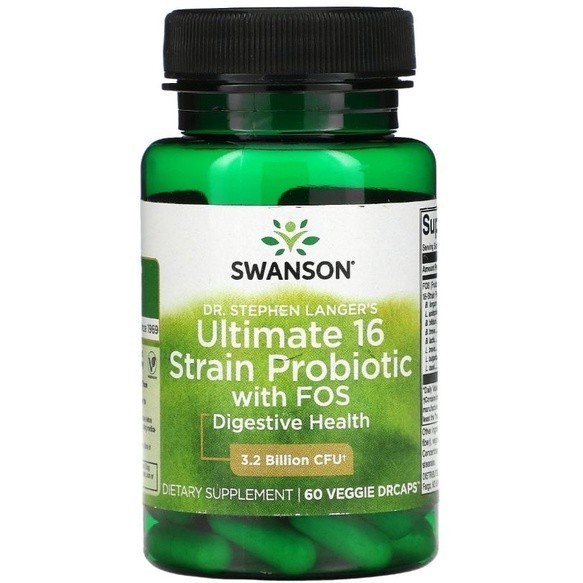 Swanson, Ultimate 16 Strain Probiotic With FOS, 3.2 Billion CFU, 60 ...