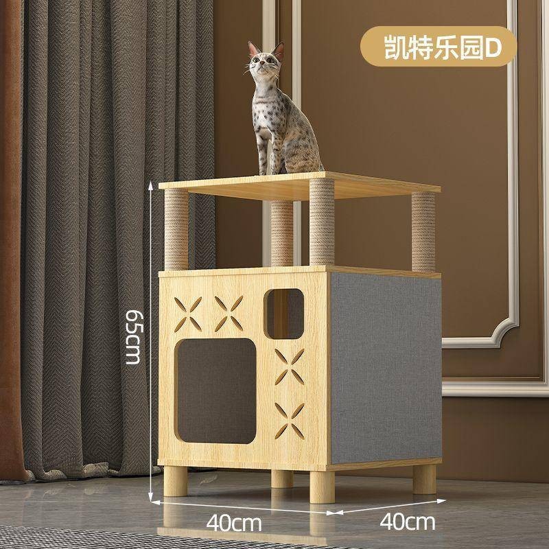 Solid wood cat nest cat climbing frame, multi-functional enclosed cat ...
