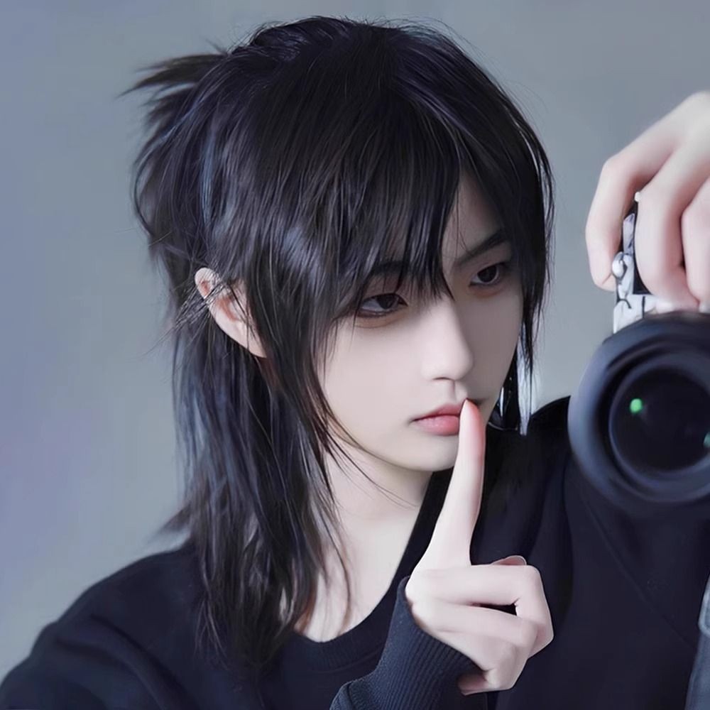 Wig Boys Wolf Tail Medium Long Hair Fluffy Mullet Head Men Fashion ...