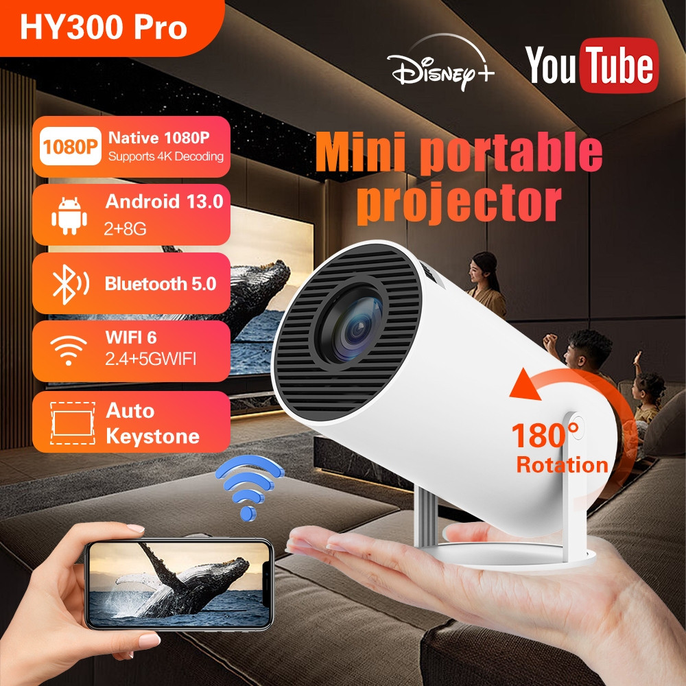 HY300 Mini Projector Portable Android Smartphone Same Screen HD 1080P ...
