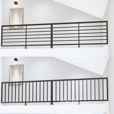 Besi Tempa Nordic Pagar Balkoni Pegangan Tangga Kayu Pejal Dalaman ...