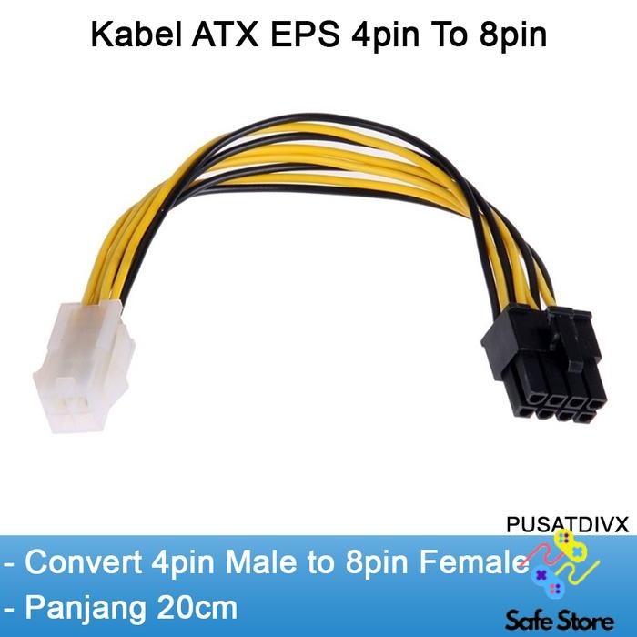 Atx CABLE 4 PIN MALE TO 8 PIN FEMALE POWER MOBO | Shopee Malaysia