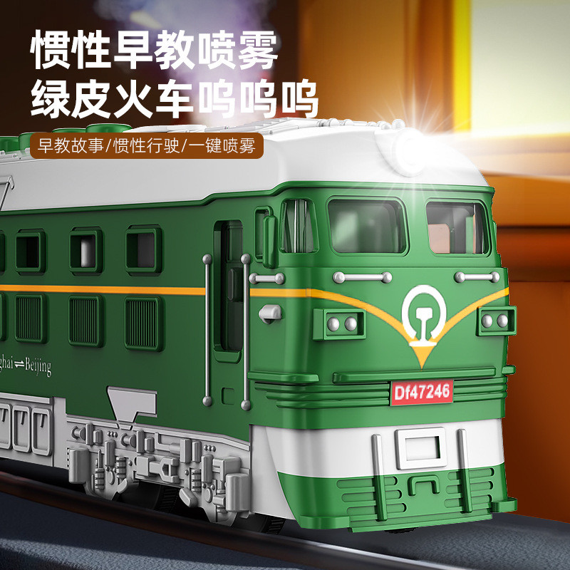Nostalgic Classic Green Leather Train Toy, Inertial High-Rail Light ...