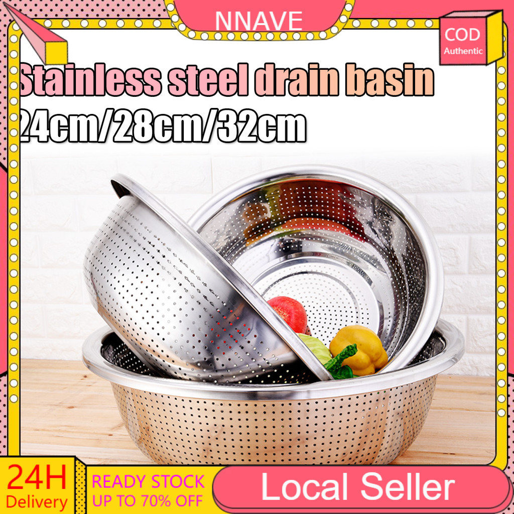 Durable Stainless Steel Rice Basin Drainer Sieve Bowl Strainer Food ...
